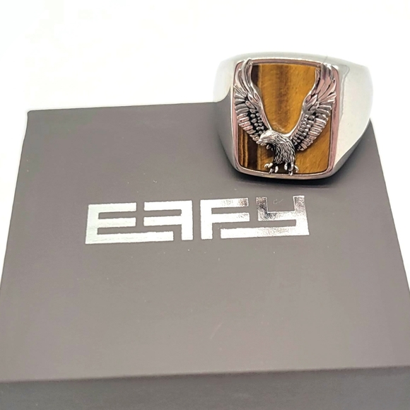 Effy Accessories Effy 925 Sterling Silver Eagle Statement Ring With Genuine Tigers Eye